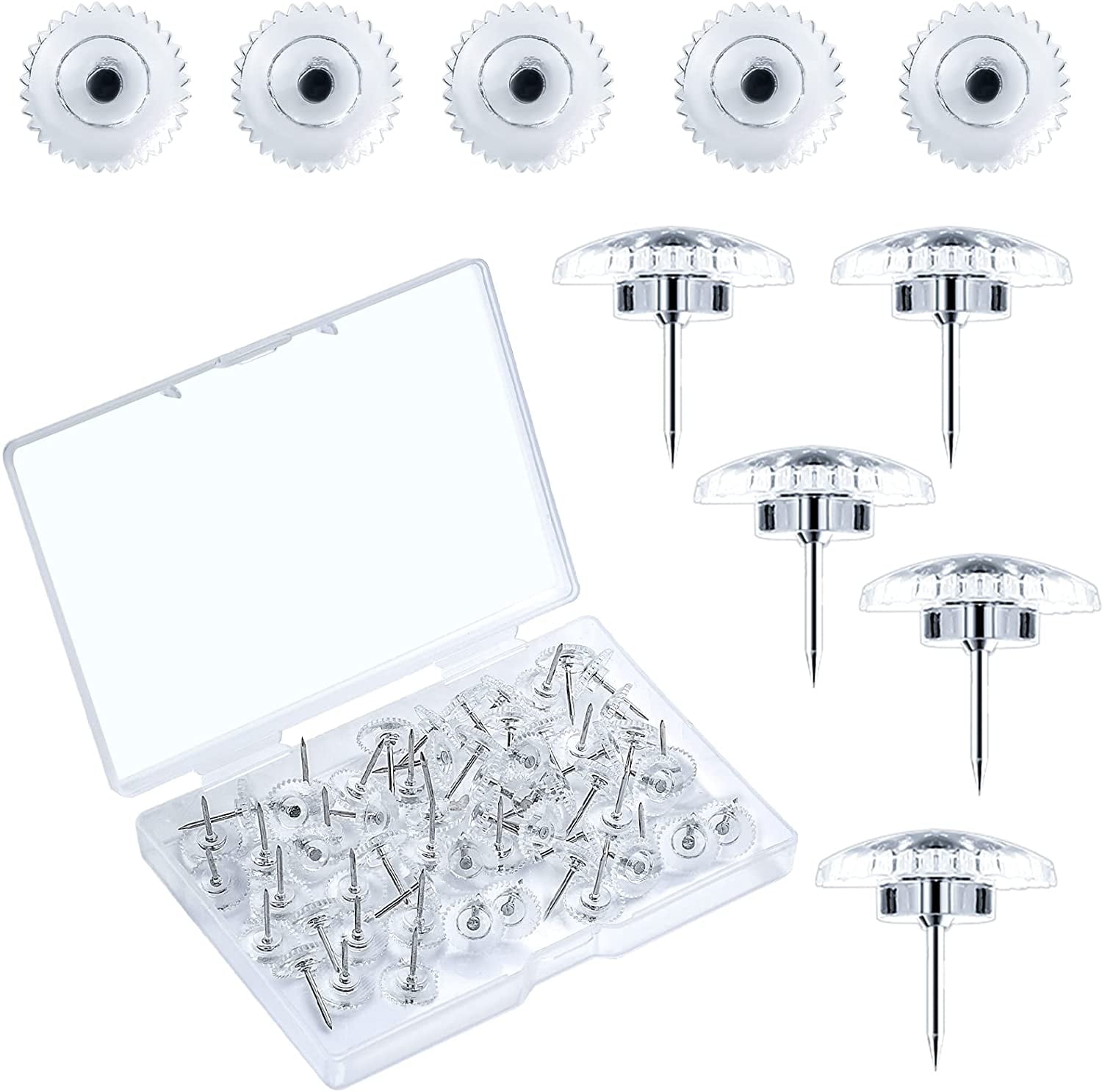 50 Pieces Transparent Push Pins, Small Plastic Clear Thumb Tacks with ...