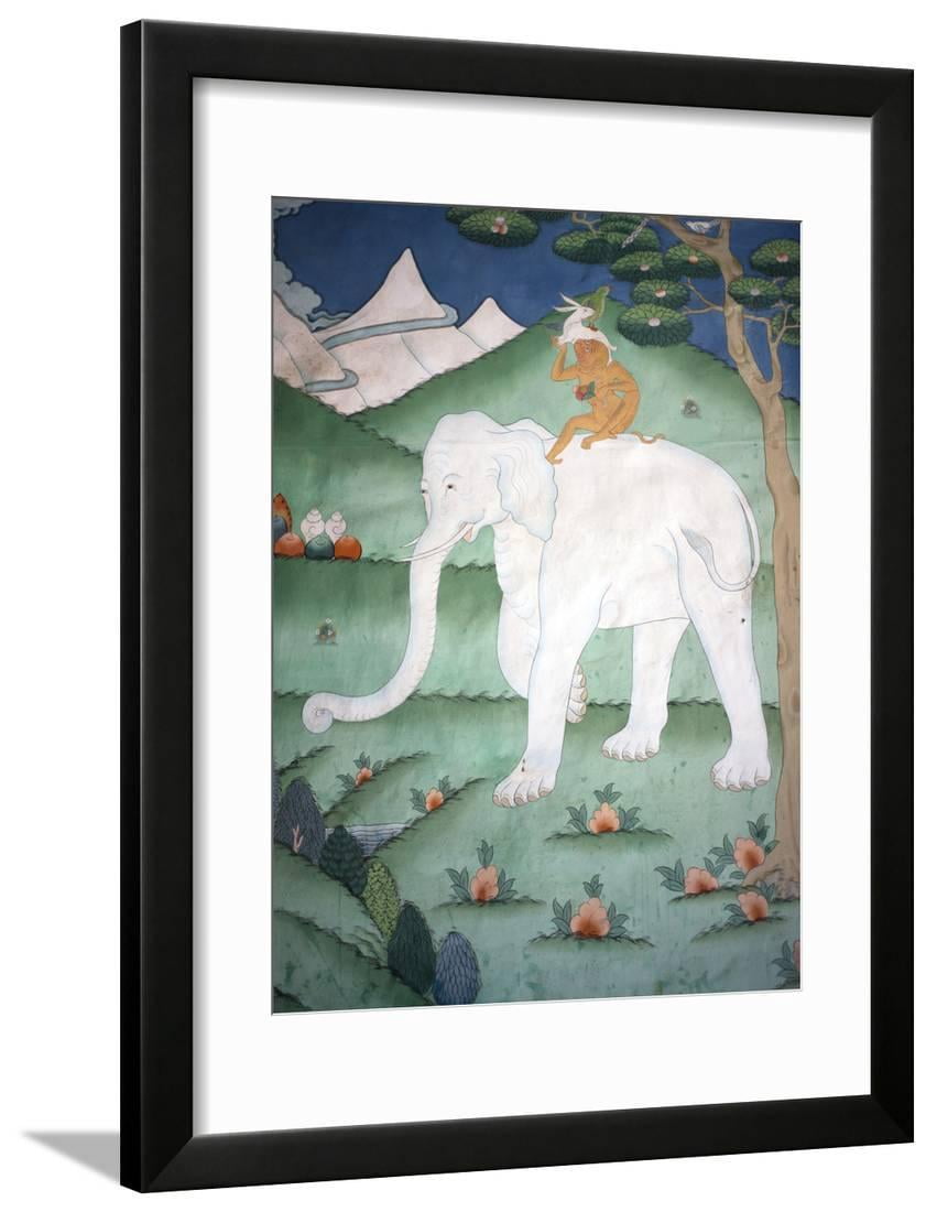 Painting of the Four Harmonious Friends in Buddhism, Elephant, Monkey ...