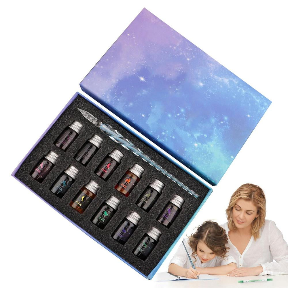 Tohuu Glass Dip Pen Gradient Starry Sky Calligraphy Pens Set with 12 ...