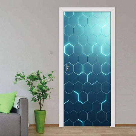 3D Door Sticker Geometric Glowing Graphics Mural Wallpaper Home Door ...