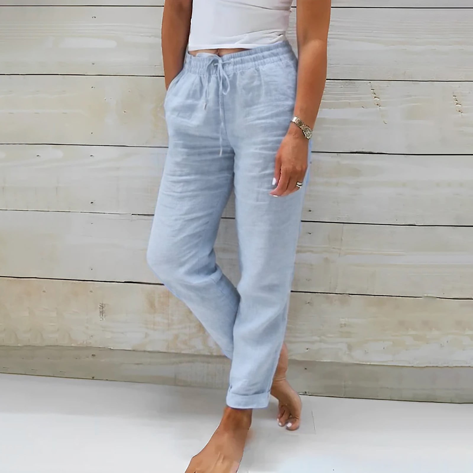 Click here for Zicth Blue Sweatpants Women Ladies Summer Elastic... prices