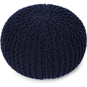 Pouf Hand Knitted Cotton Braid Cord Cable Ottoman - Foot Stool - Accent ...