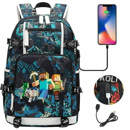 Minecraft Backpack Computer Teen Day Backpack USB and Headphone Jack ...