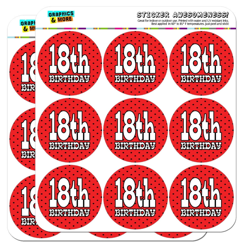 18th Eighteenth Birthday Red Black Polka Dots 2" Scrapbooking Crafting ...