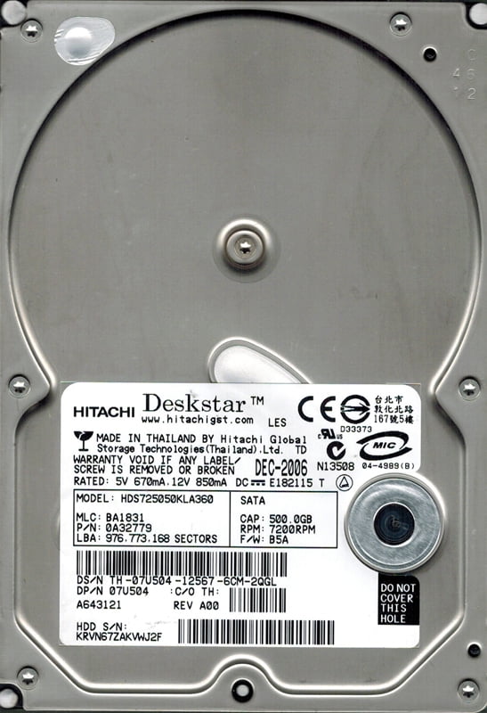 Hitachi HDS725050KLA360 500GB P/N: 0A32779 MLC: BA1831 - Walmart.com