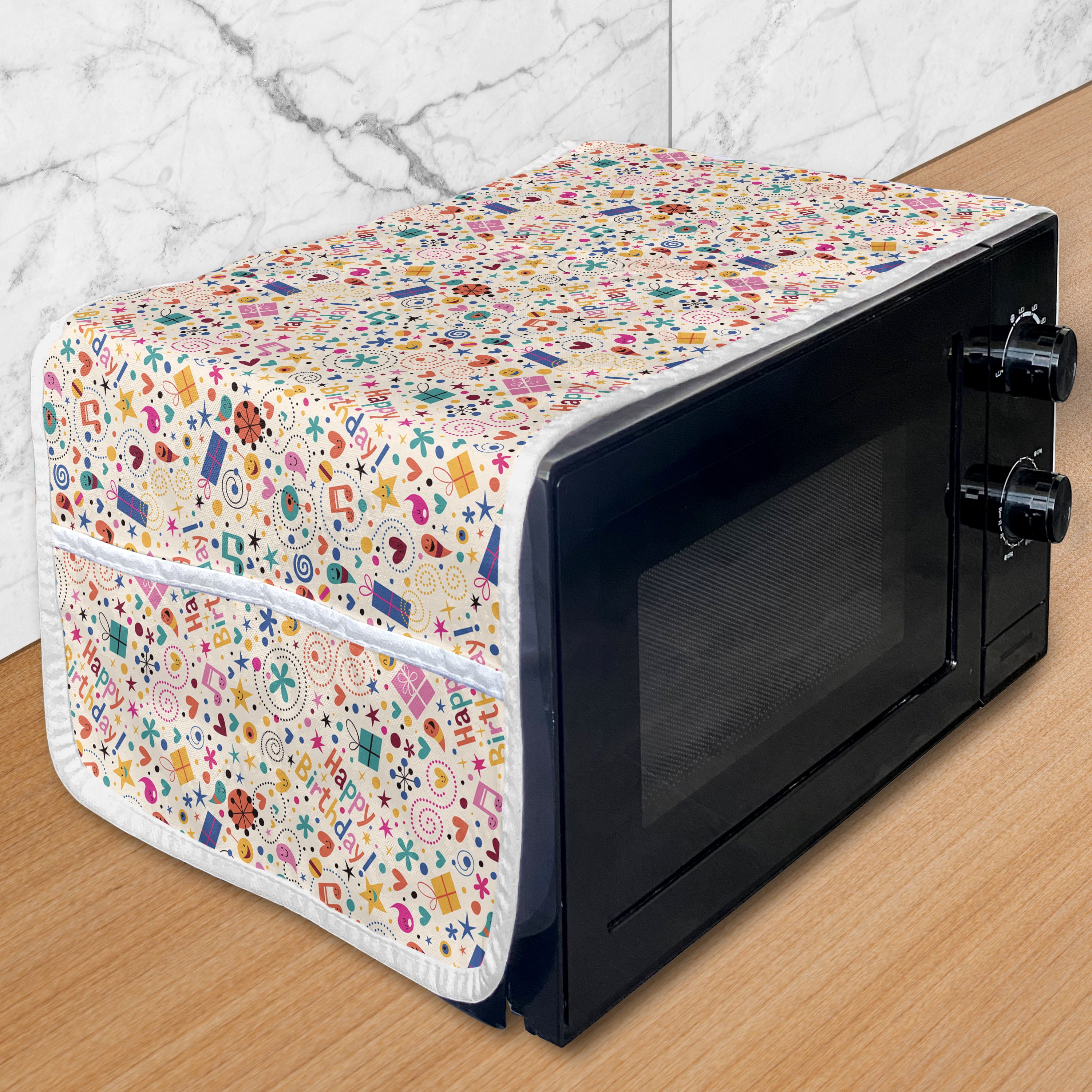 Birthday Microwave Oven Cover, Dotted Spirals Stars Hearts Musical ...