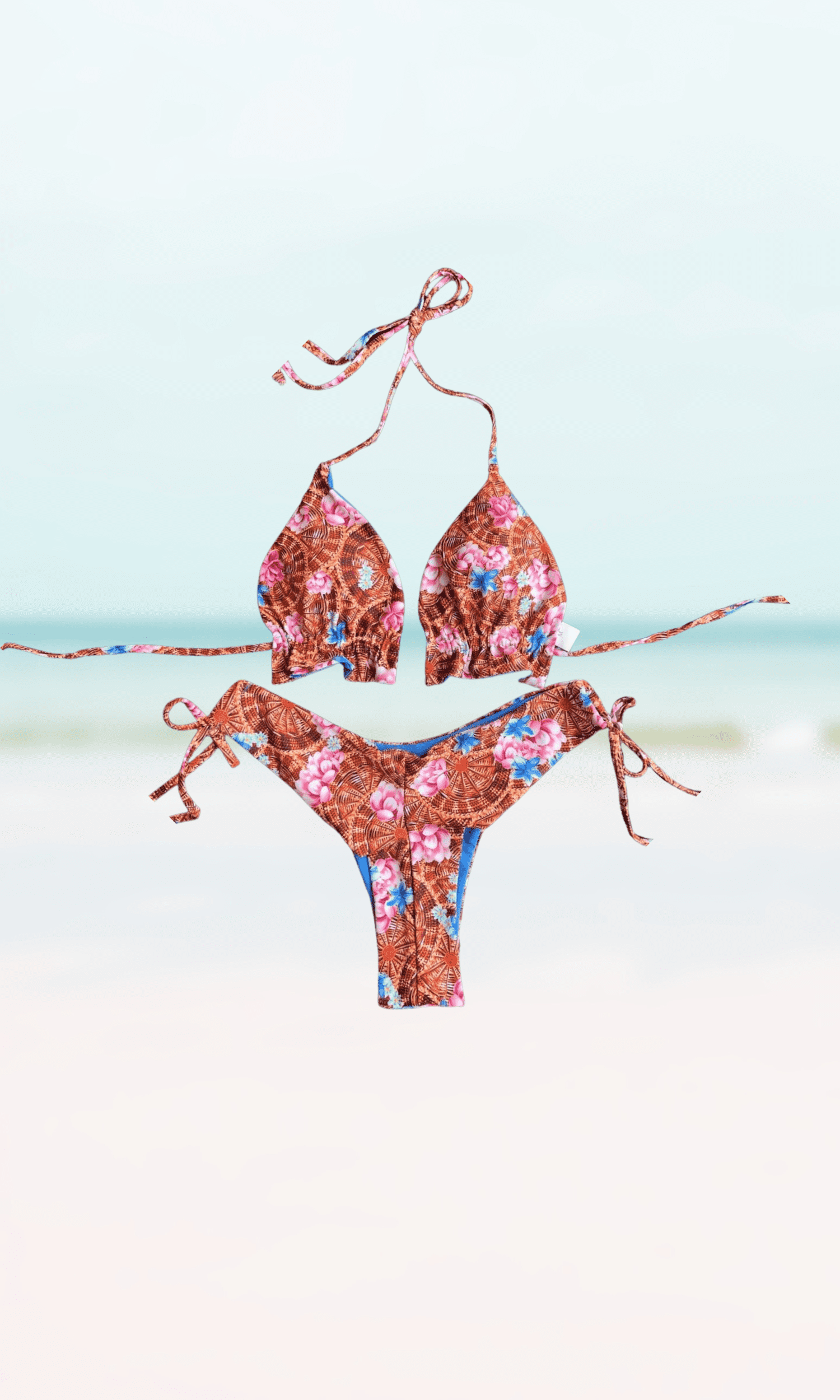 Meloriaswim Sexy Floral Batch Printing Tassel Halter Neck Padded Bikini