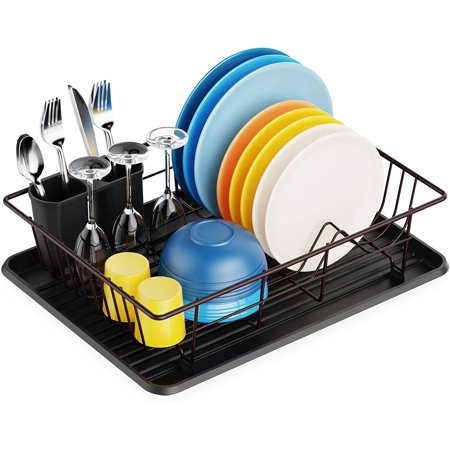 Dish Drying Rack, Dish Rack with Drain Board, Utensil Holder, Stable ...