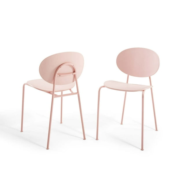Side Dining Chair, Set of 2, Plastic, Metal Steel, Pink, Modern ...