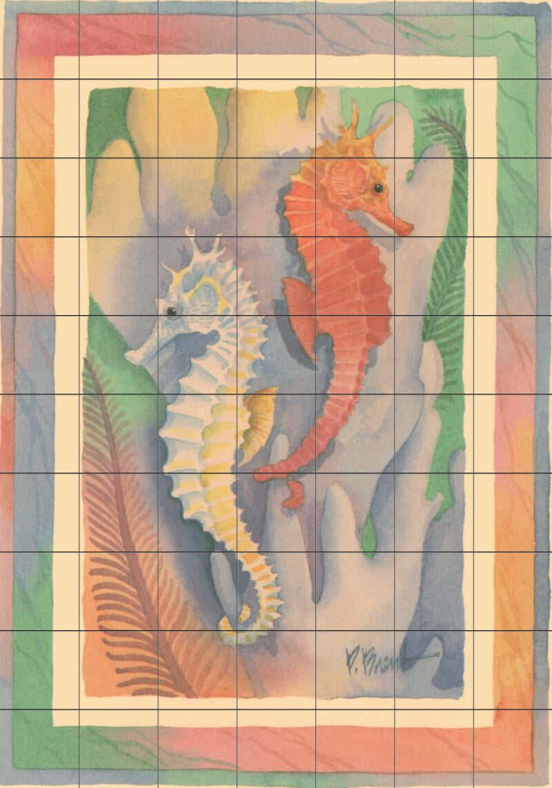 Tile Mural Bathroom Backsplash - Seahorse Haven Antique - by Paul Brent ...