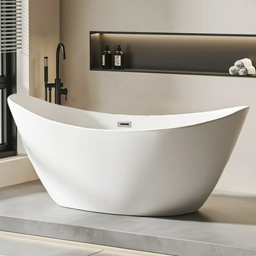 55" Acrylic Free Standing Tub, Classic Oval Shape Soaking Tub for ...