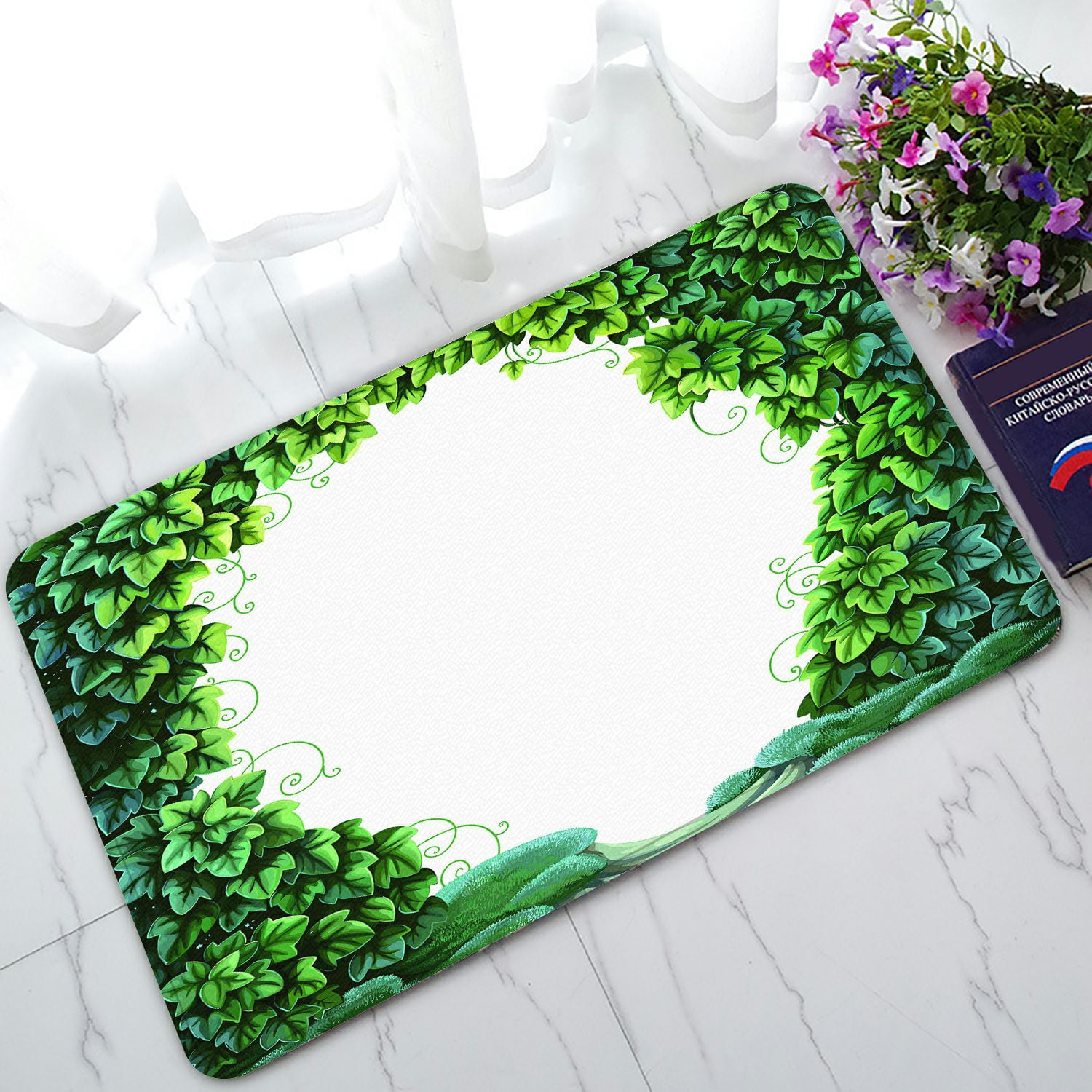 ABPHQTO Frame Enchanted Forest Green Ivy Moss White Doormat Entrance ...