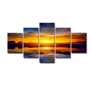 Designart 'Open Window to Bright Yellow Sunset ' Modern Seascape Canvas ...