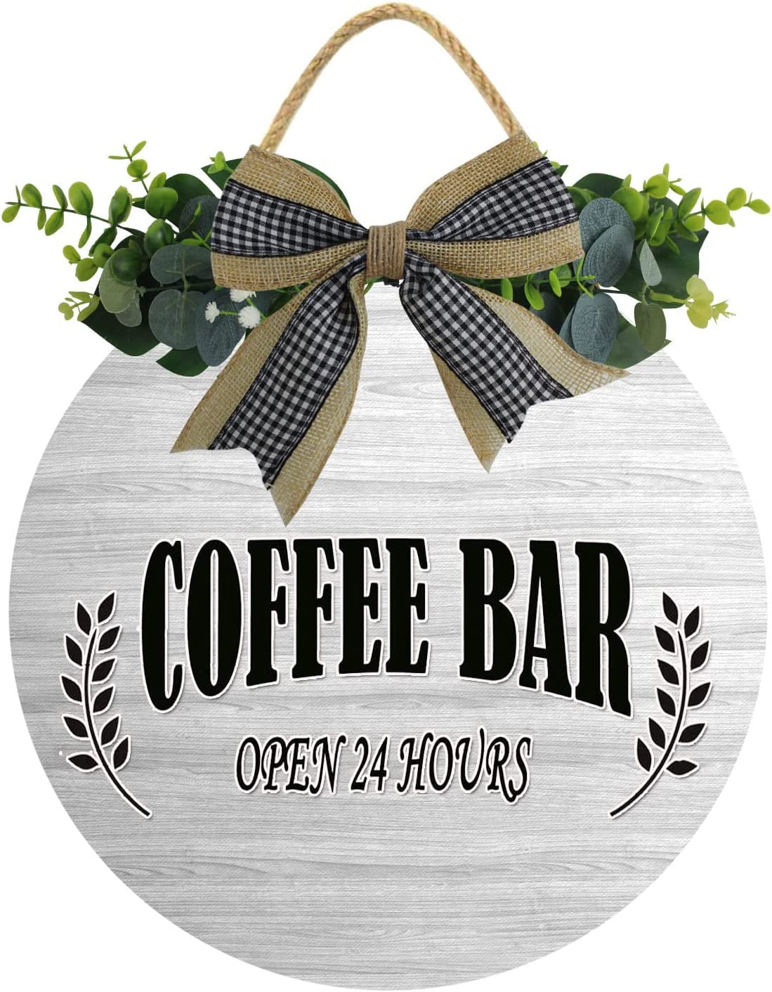 Eveokoki 11" Door Decor Sign,Rustic Hanging Coffee Bar Open 24 Hours ...