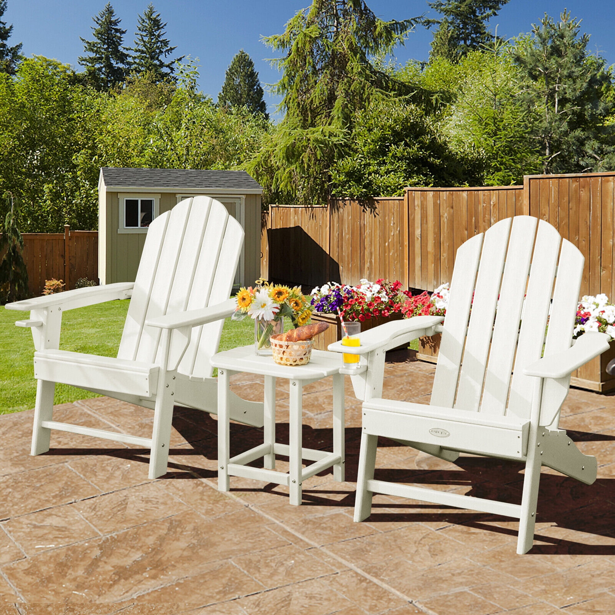 Gymax 3PCS Patio Adirondack Chair & Side Table Set Weather Resistant w ...