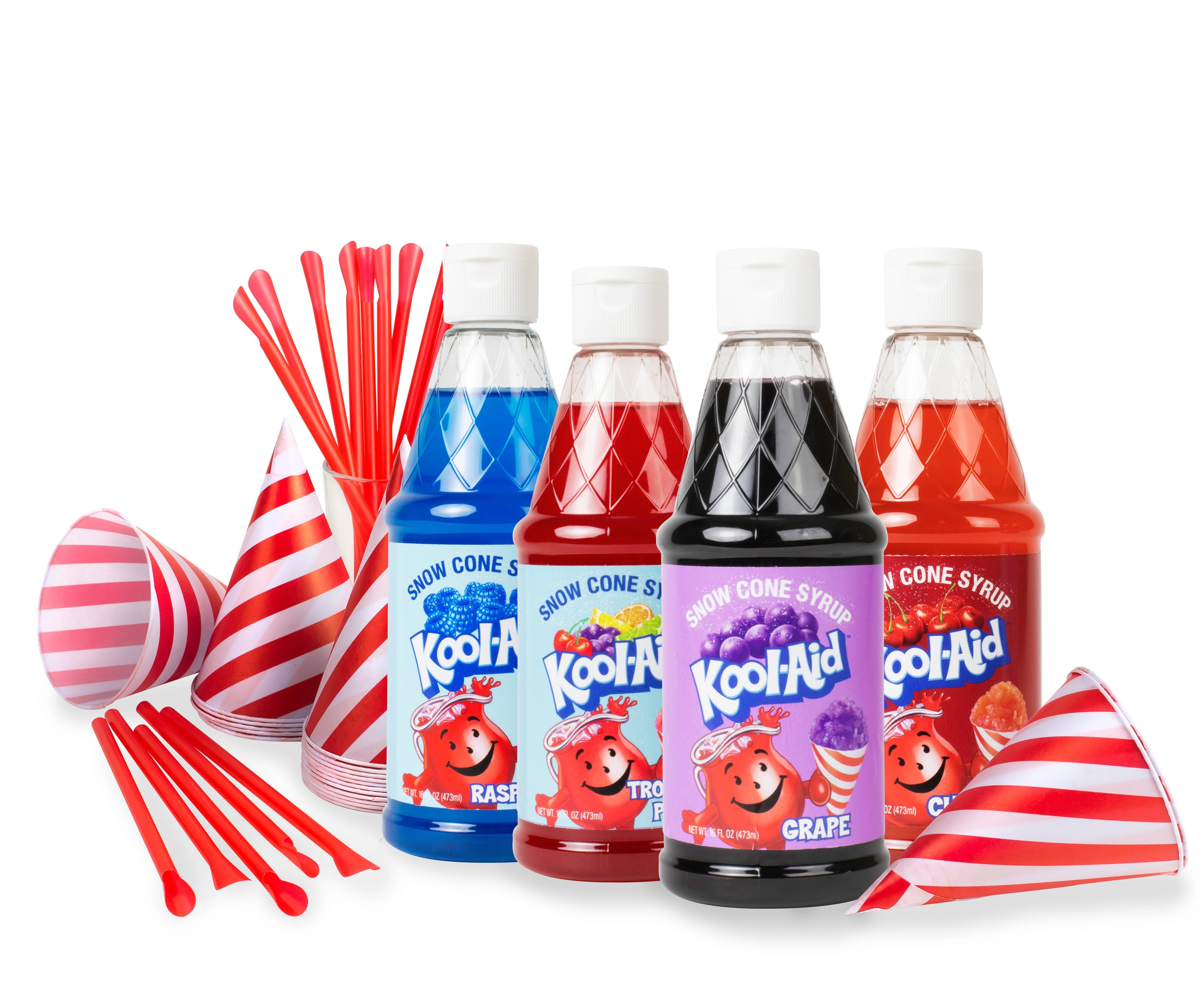 Kool-Aid Snow Cone Syrup Kit with 20 Strip cups & straws and 16-Ounce ...