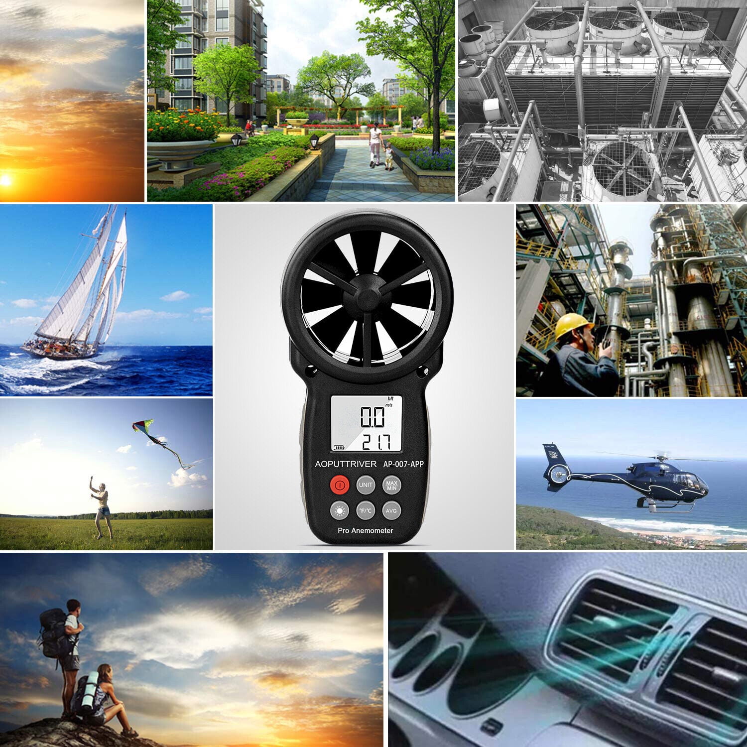 Buy Digital Vane Anemometer Measurement Wind Device Handheld Tester APP ...