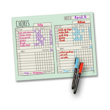 JennaKate Pink Magnetic Dry Erase Chore Chart, 11x14, Daily and Weekly ...