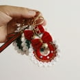 Christmas-themed handmade woven wreath keychain, yarn crocheted holiday ...