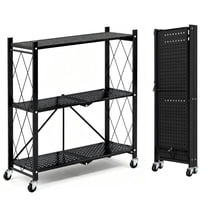 Vebreda 5-Tier Foldable Metal Storage Shelf with Wheels, No-Assembly ...