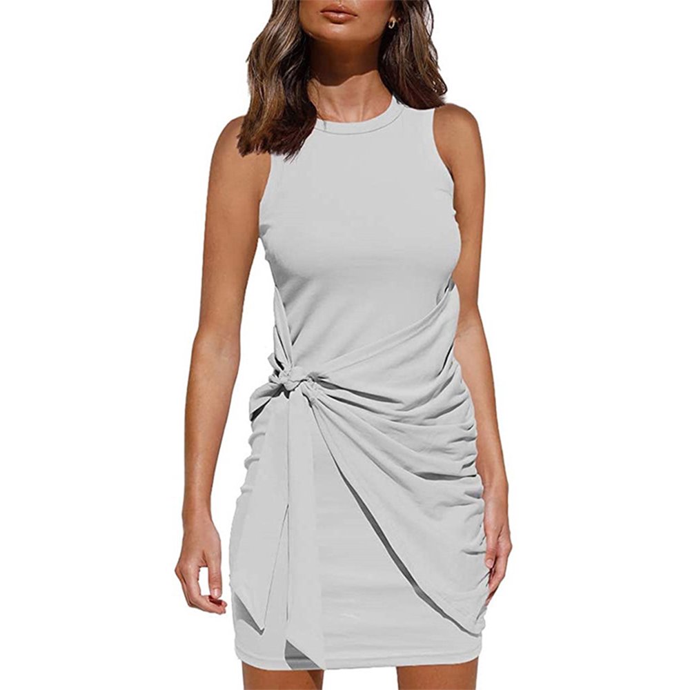 Niuer - Niuer Ladies Bodycon Mini Dress Sleeveless Waistband Knot Basic ...