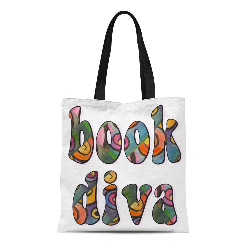 ASHLEIGH Canvas Tote Bag Watercolor Reading Book Diva Booklover Swirls ...