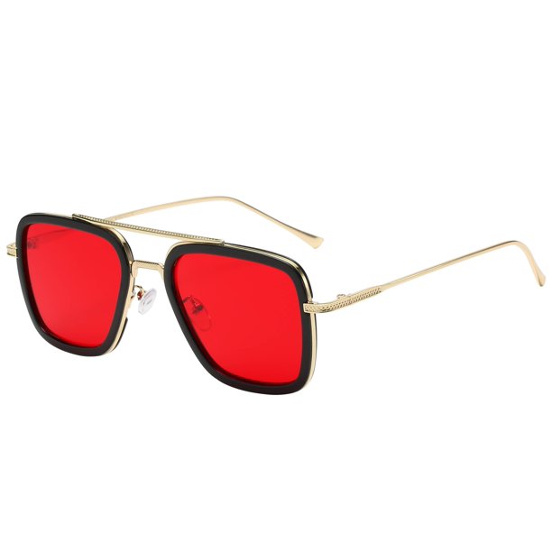 Tony Stark Aviator Sunglasses - Gold & Black Frame / Red Lens - Walmart.com