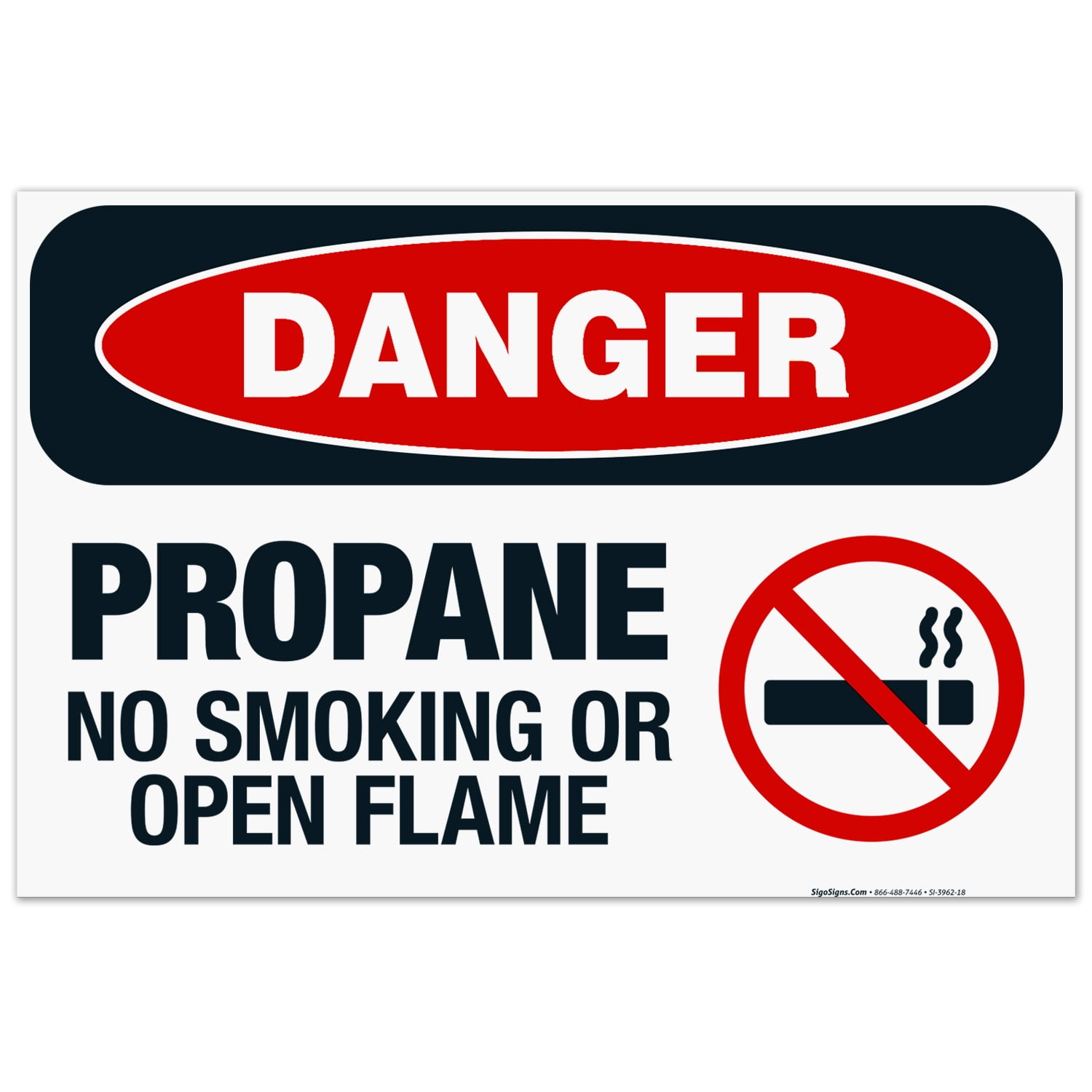 Danger Propane No Smoking Or Open Flame Sign, OSHA Danger Sign, 24x36 ...