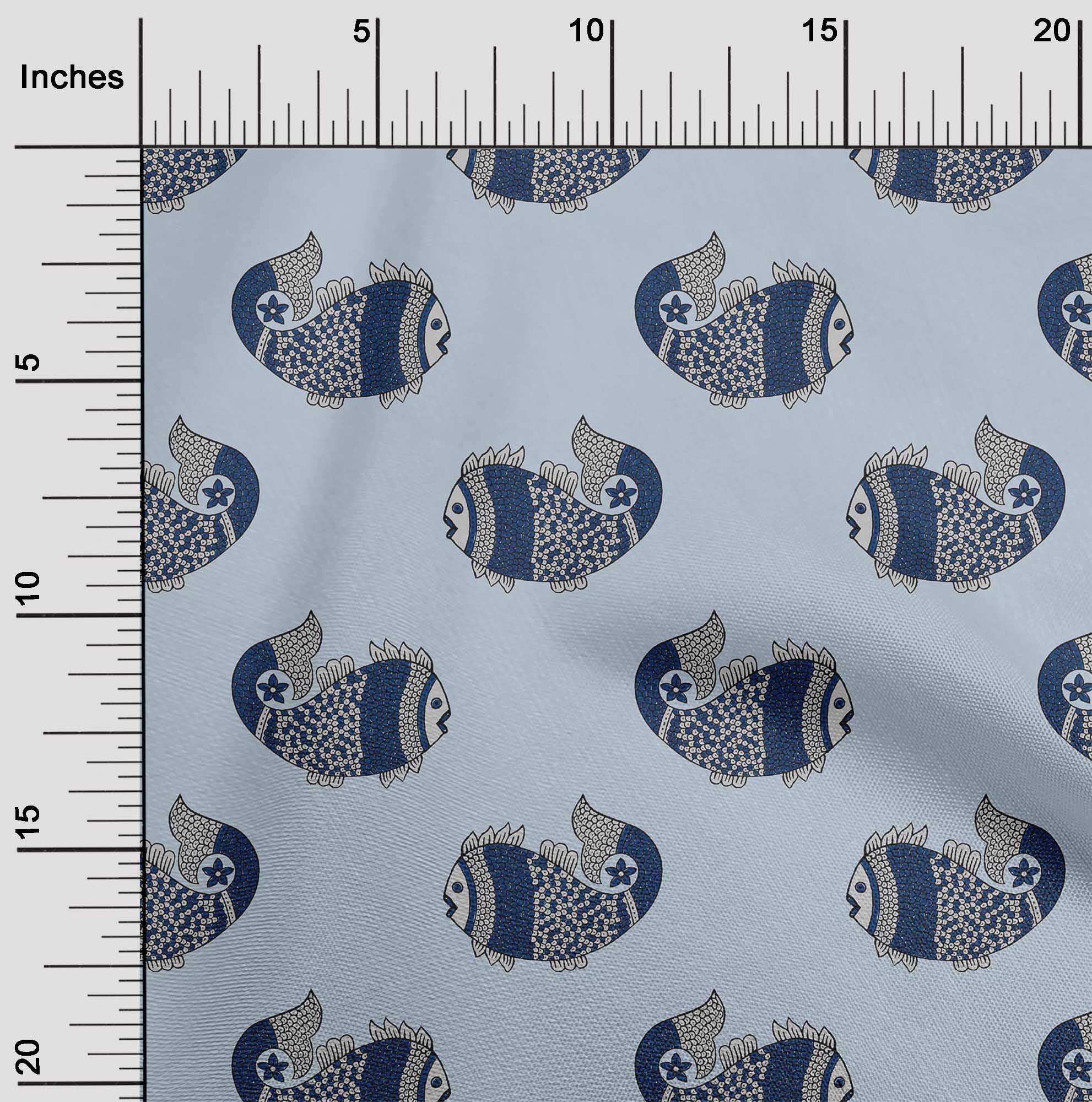oneOone Organic Cotton Poplin Twill Fabric Fish Block Fabric Prints By ...