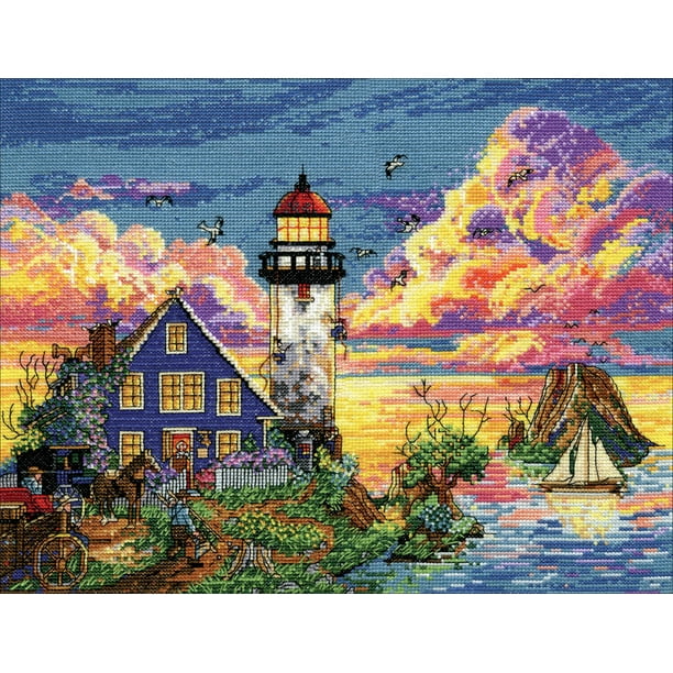 Design Works Counted Cross Stitch Kit 11"X14"-Lighthouse Sunset (14 ...