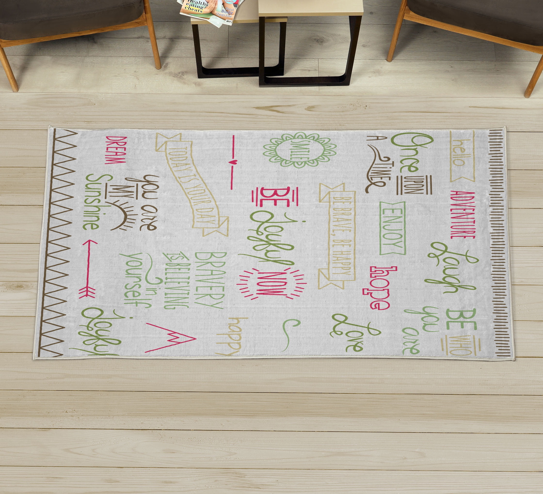 Adventure Decorative Rug, Various Words on Happiness and Self Value ...