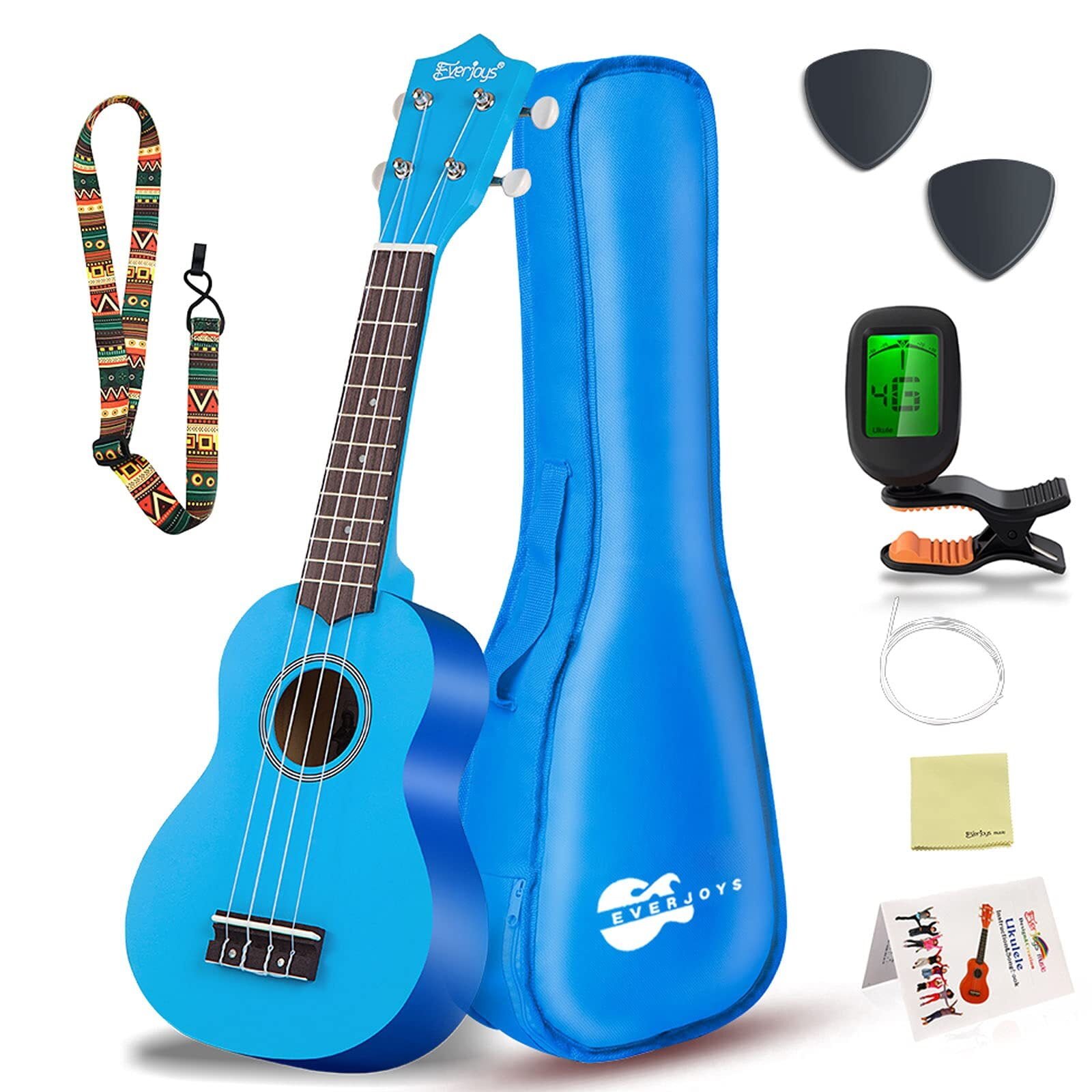 Everjoys 21 inch Soprano Ukulele Starter Kit w/Gig Bag,Rainbow String ...
