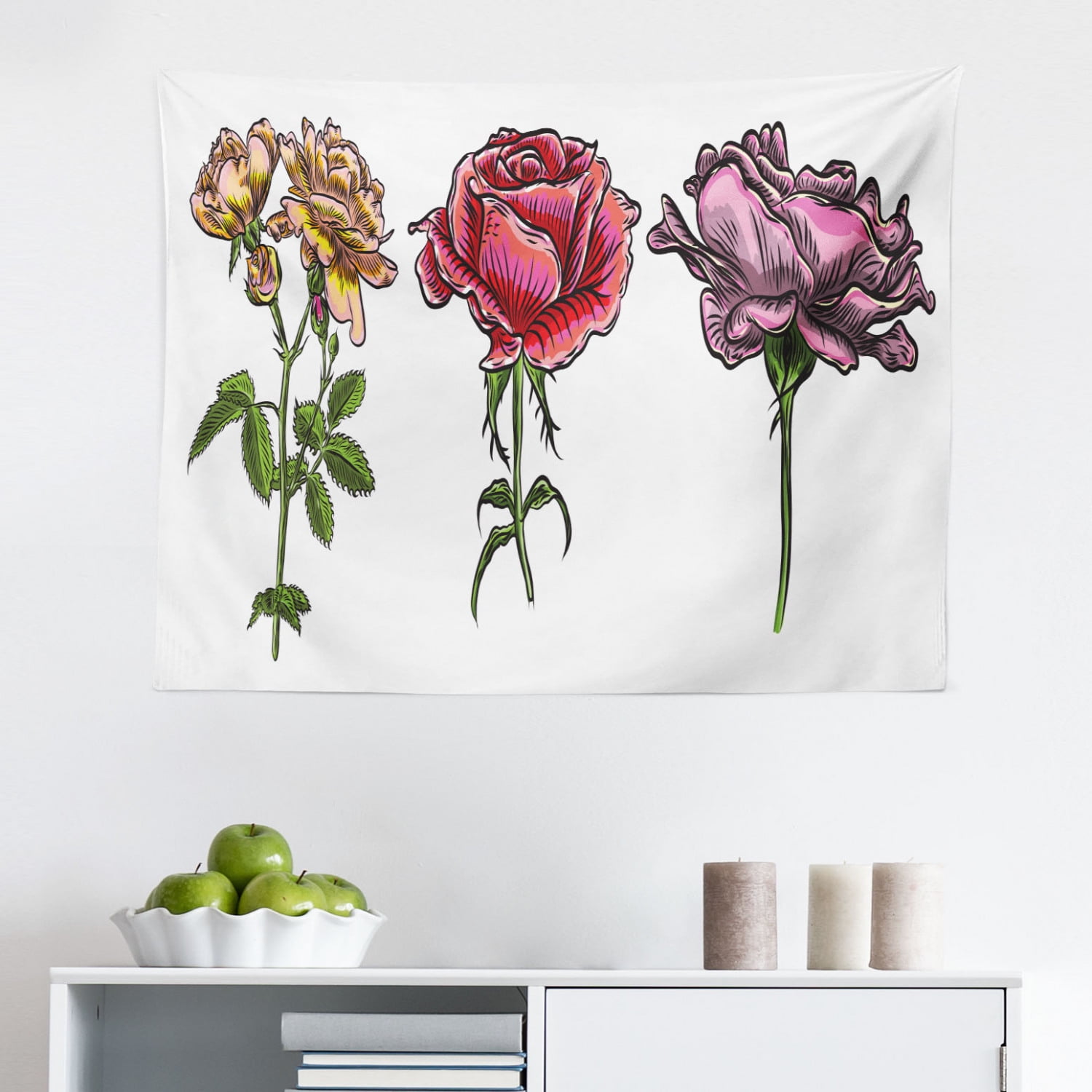 Vintage Rose Tapestry, Photo of Dreamy Romantic Meadow Flowers ...