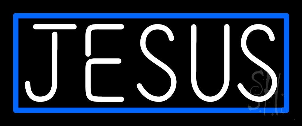 White Jesus LED Neon Sign 10" Tall x 24" Wide - inches Black Square Cut ...
