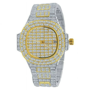 Mens Women White Gold Finish Blue Pink Simulated Diamond Bling ...