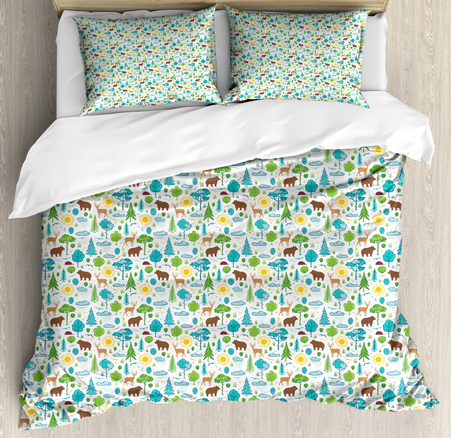 Animals Duvet Cover Set Queen Size, Repeating Nature Themed ...