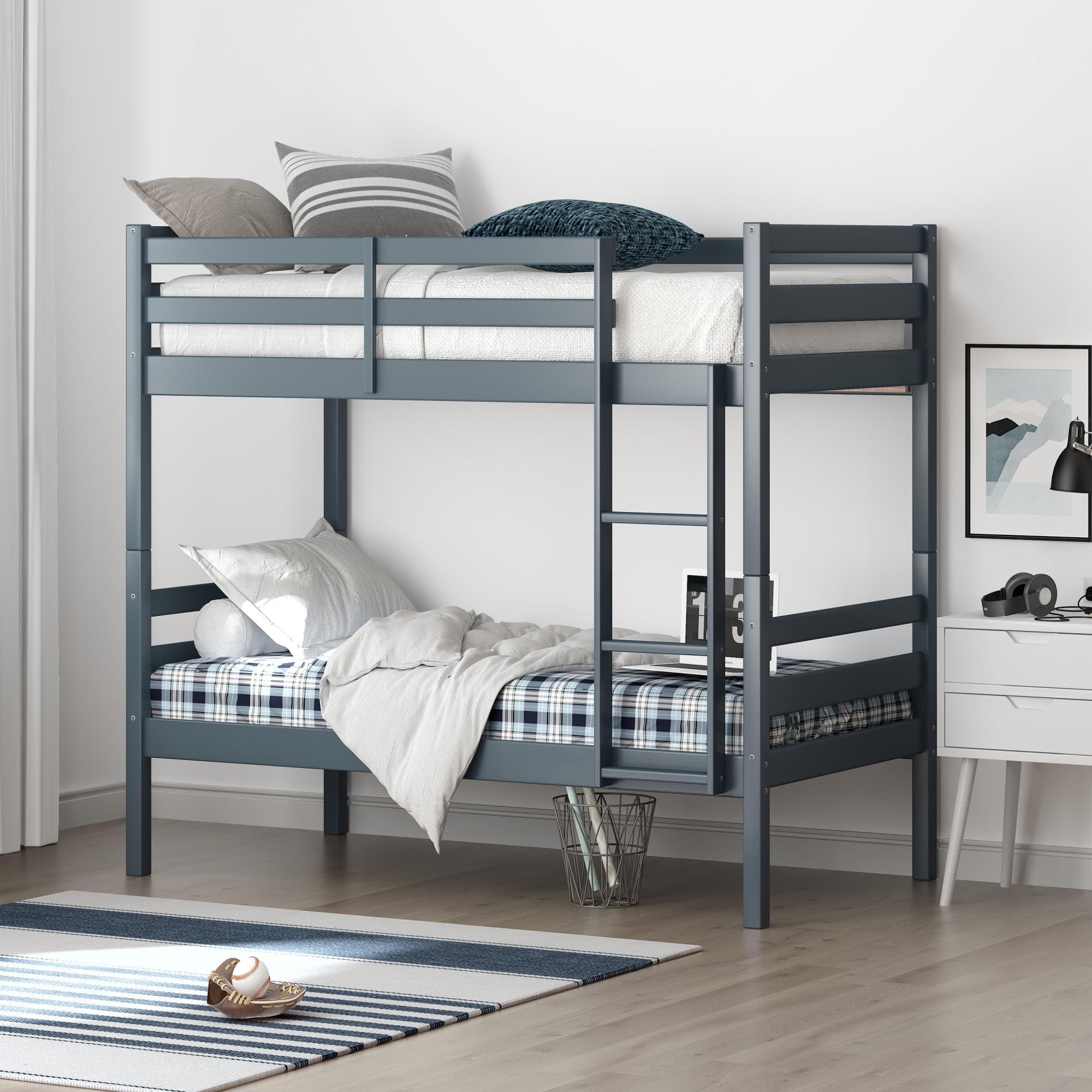 Campbell Wood Twin Over Twin Convertible Bunk Bed, Navy - Walmart.com