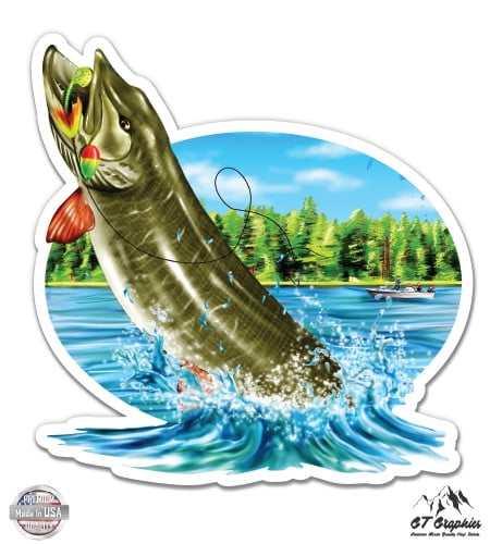 Pike Fishing - 8" Vinyl Sticker - For Car Laptop I-Pad - Waterproof ...