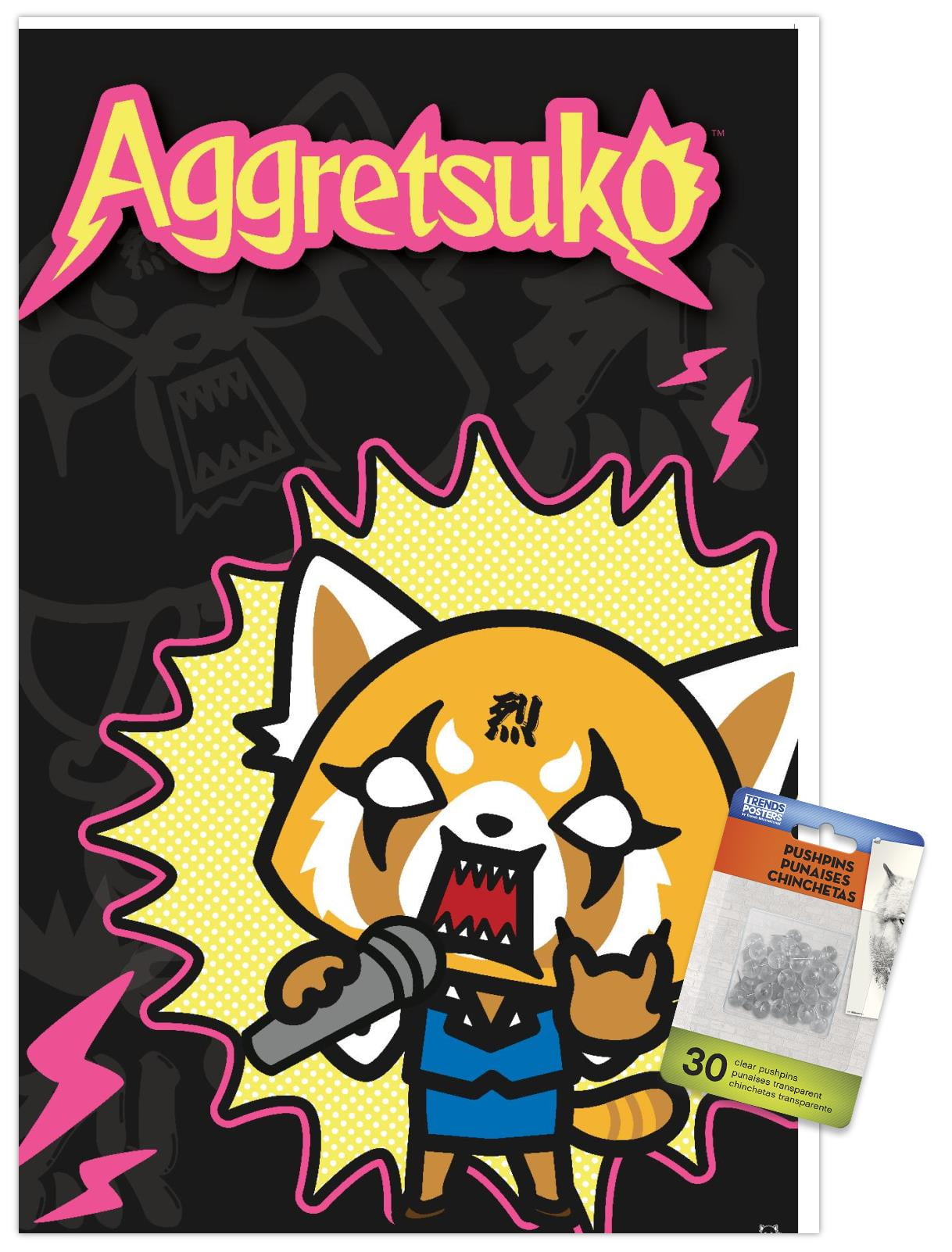 Aggretsuko - Rock Out Wall Poster with Push Pins, 14.725" x 22.375 ...