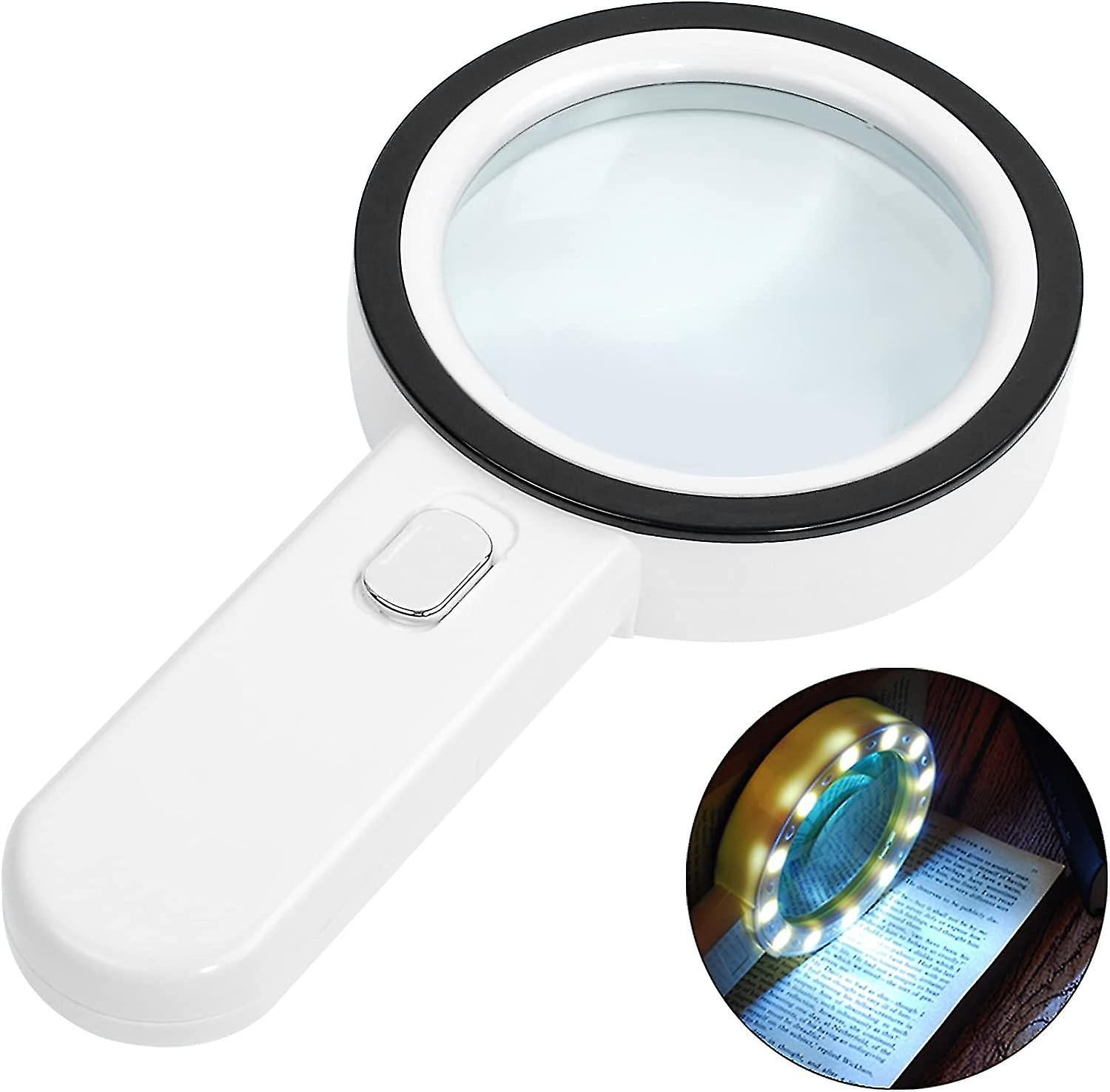Lighted Reading Magnifier, 30x Magnifier With 12 Led Light, Handheld ...