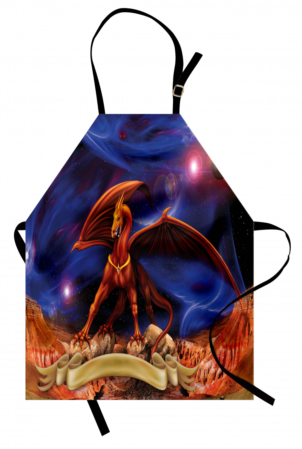 Dragon Apron Fantasy Scene with Dragon Knight against Cosmos Galaxy ...