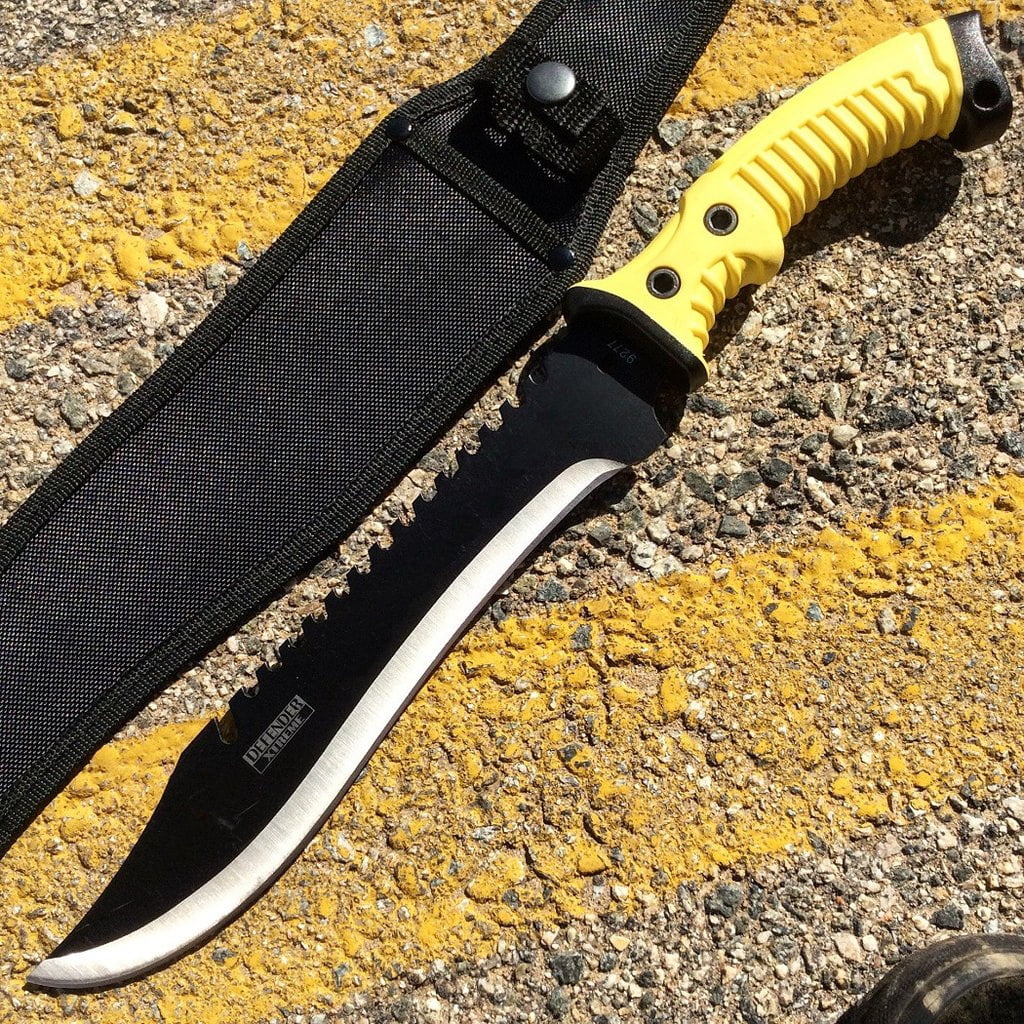16' Defender Xtreme Full Tang Hunting Knife with Black/Yellow Rubber ...