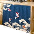 Blue Ocean Waves Cabinet Curtains 35" W x 35" L Japanese Style Red Fish ...