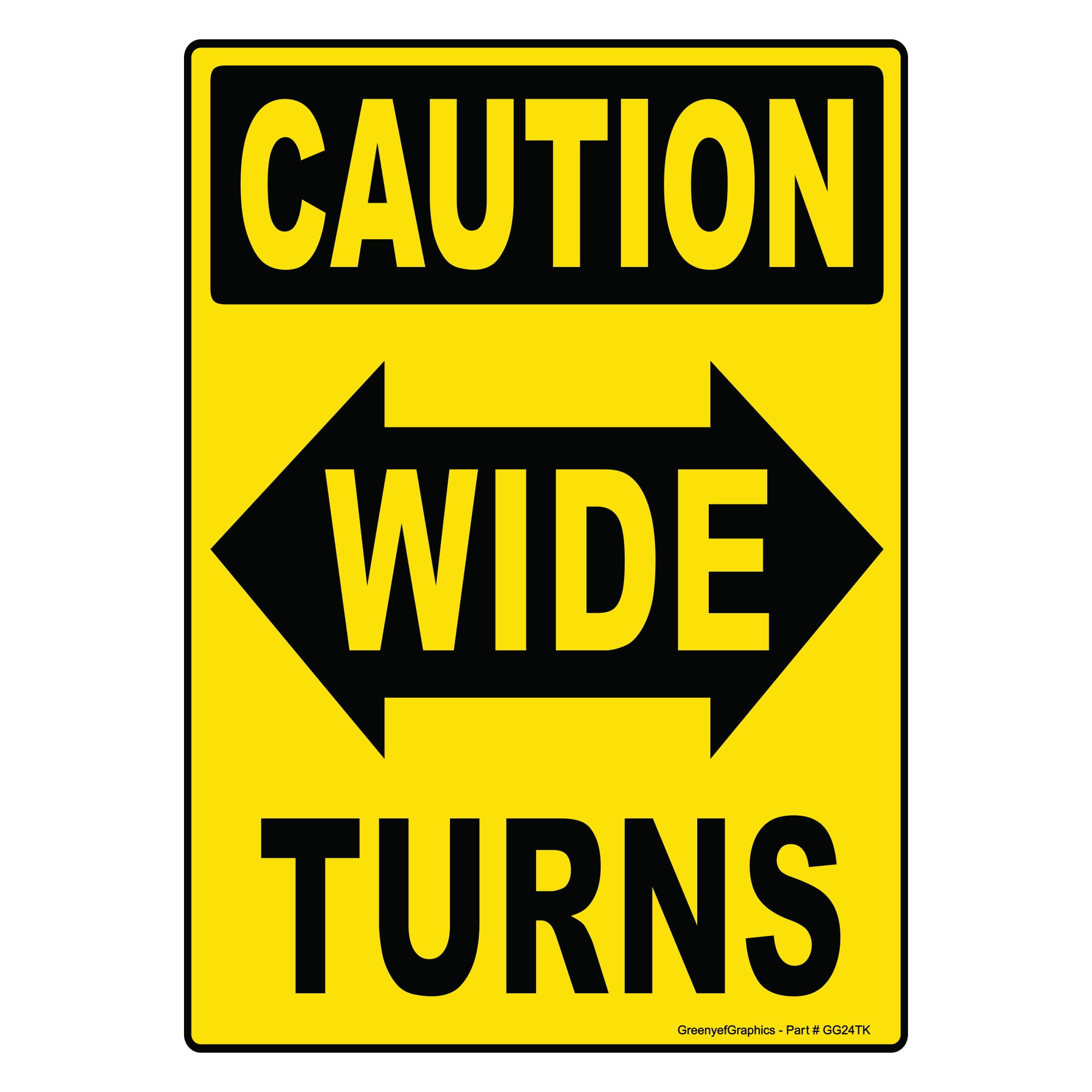Caution Wide Turns Sign Vinyl Sticker Truck Decal - Safety Markings for ...