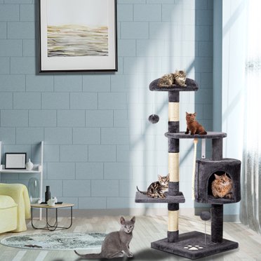 SmileMart 51" Cat Tree with Hammock and Scratching Post Tower, Beige ...