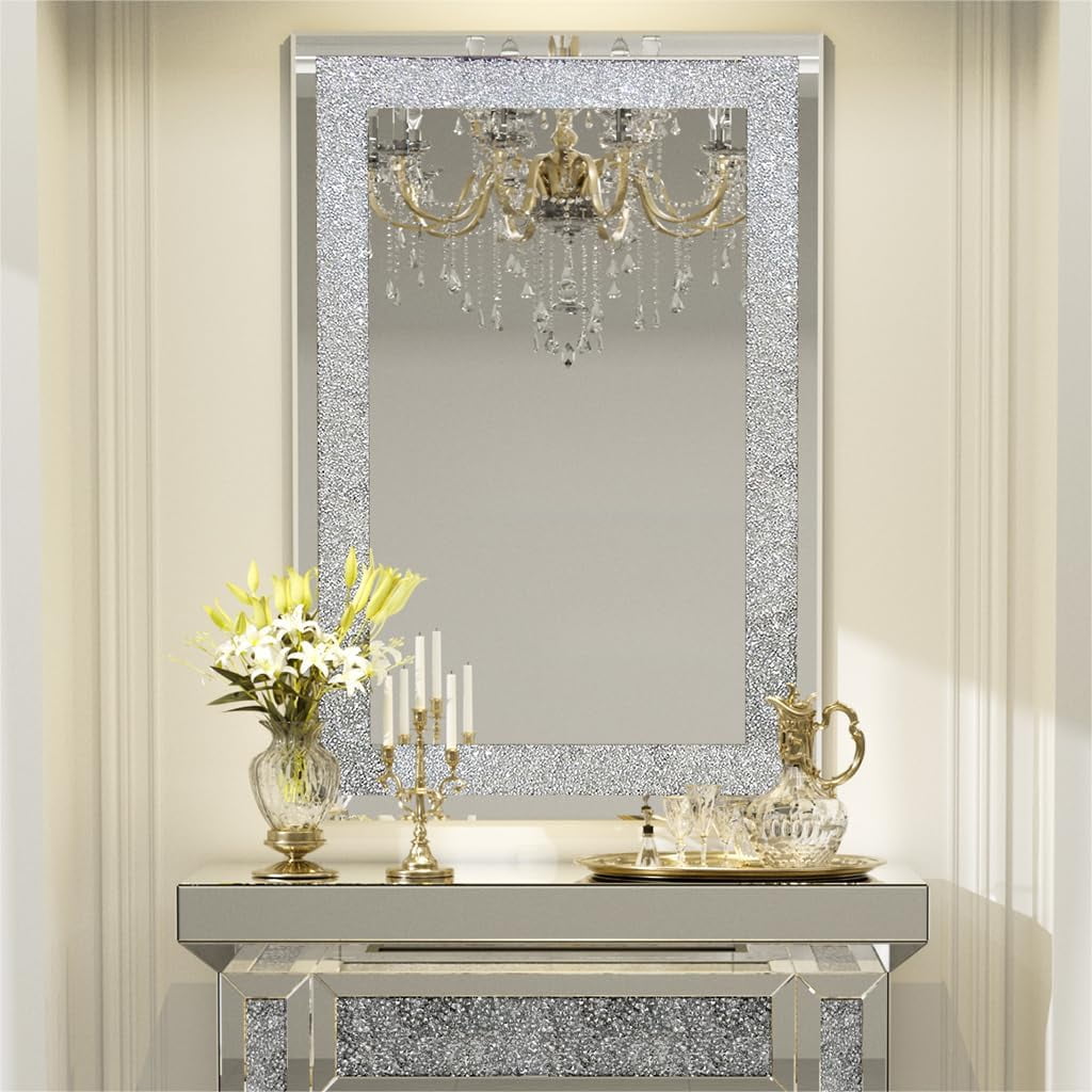 IKIFLY Large Decorative Wall Mirror with Glass Crystal Frame, 35.4"X23 ...