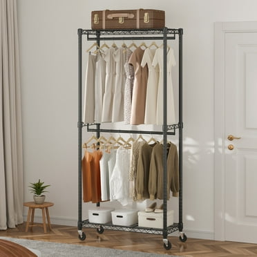 Ktaxon 2-Tier Rolling Garment Rack, Adjustable Shelves, Double Hanging ...