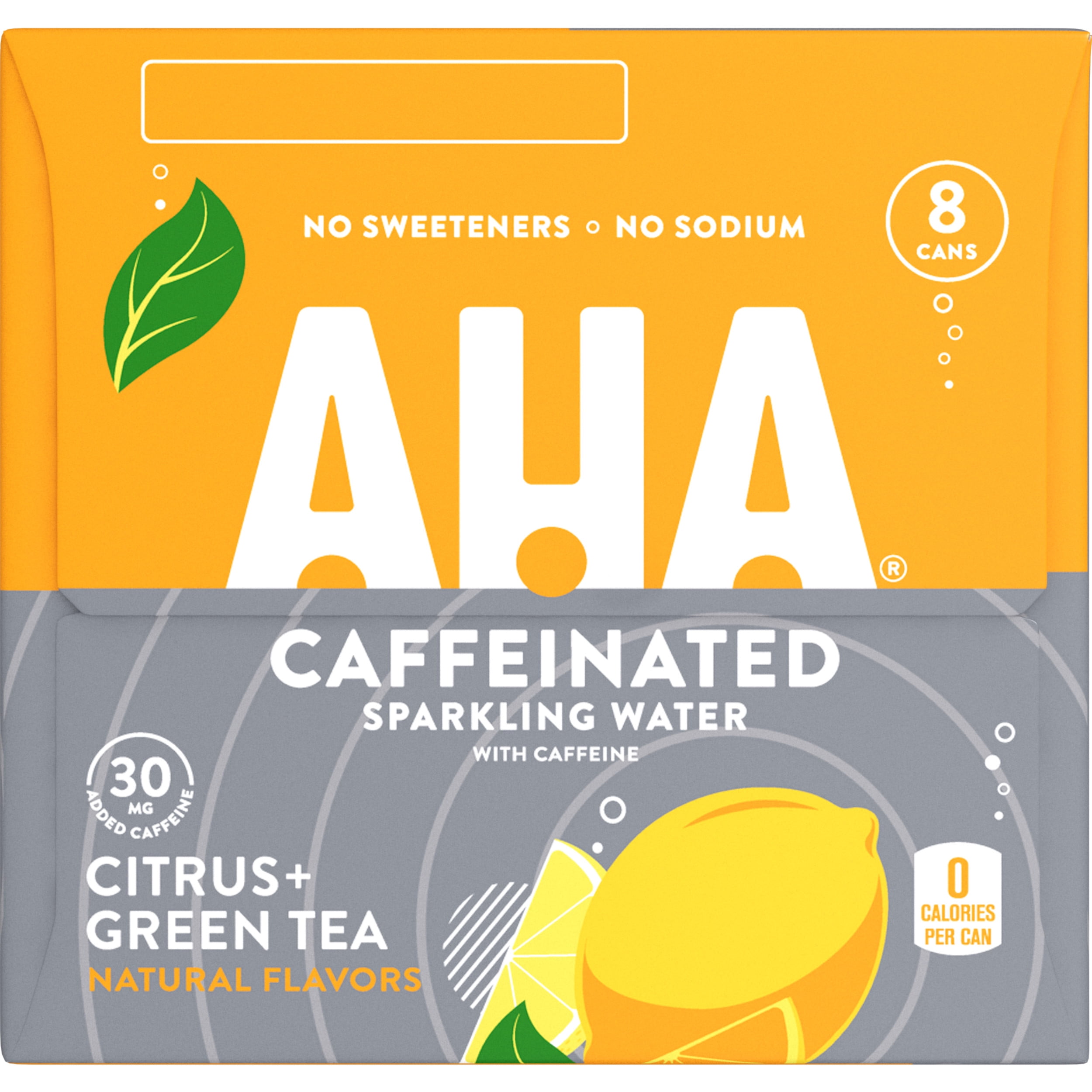 AHA Sparkling Water, Citrus + Green Tea Flavored Water, with Caffeine ...