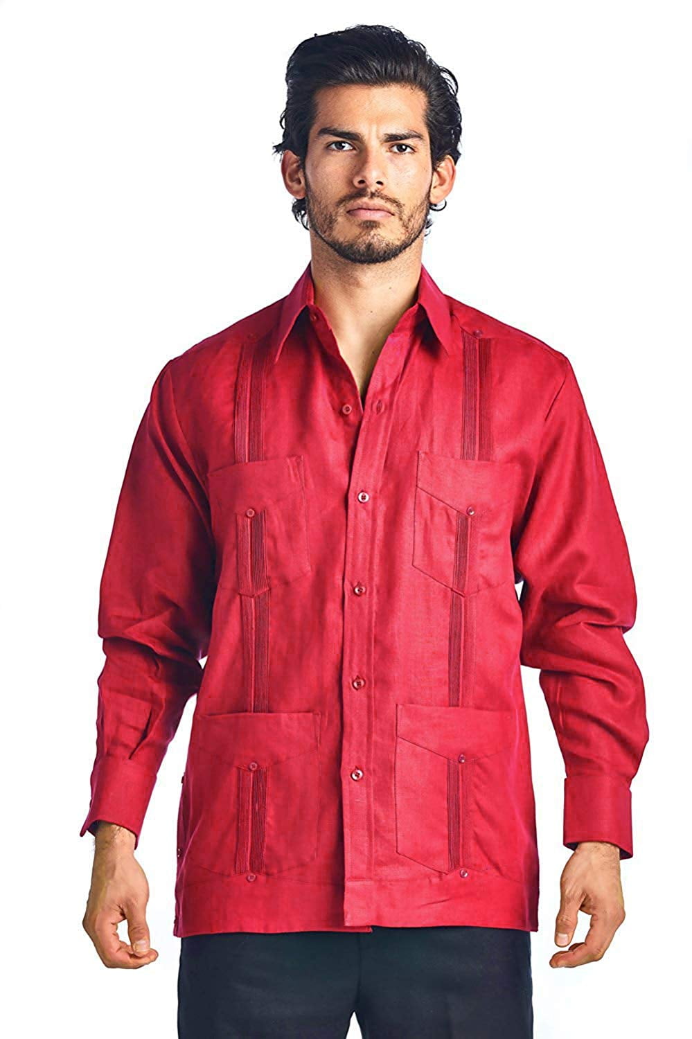 Men's Premium Cuban Beach Long Sleeve Button Up Linen Guayabera Dress ...