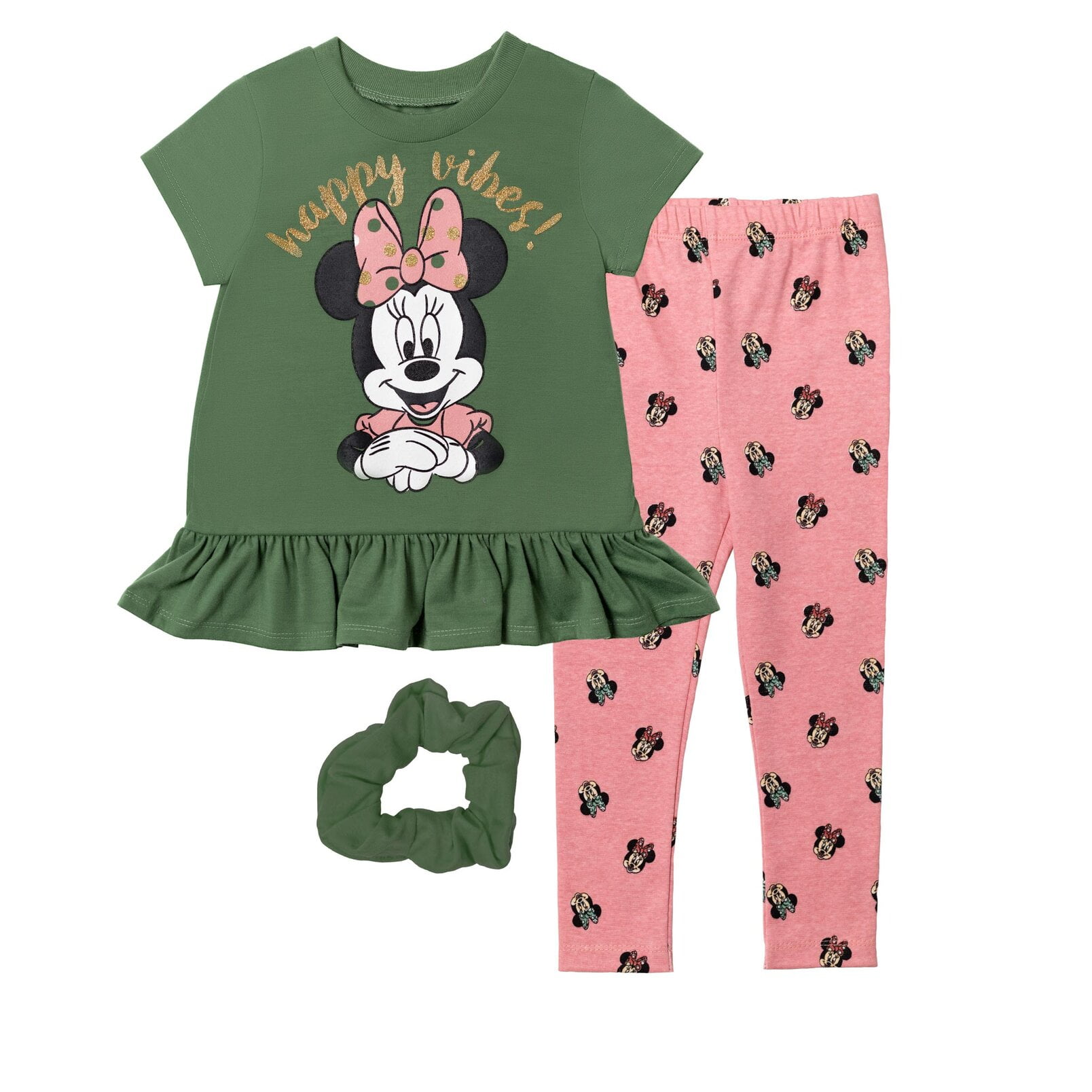 Disney Minnie Mouse Little Girls Peplum T-Shirt Leggings and Scrunchie ...